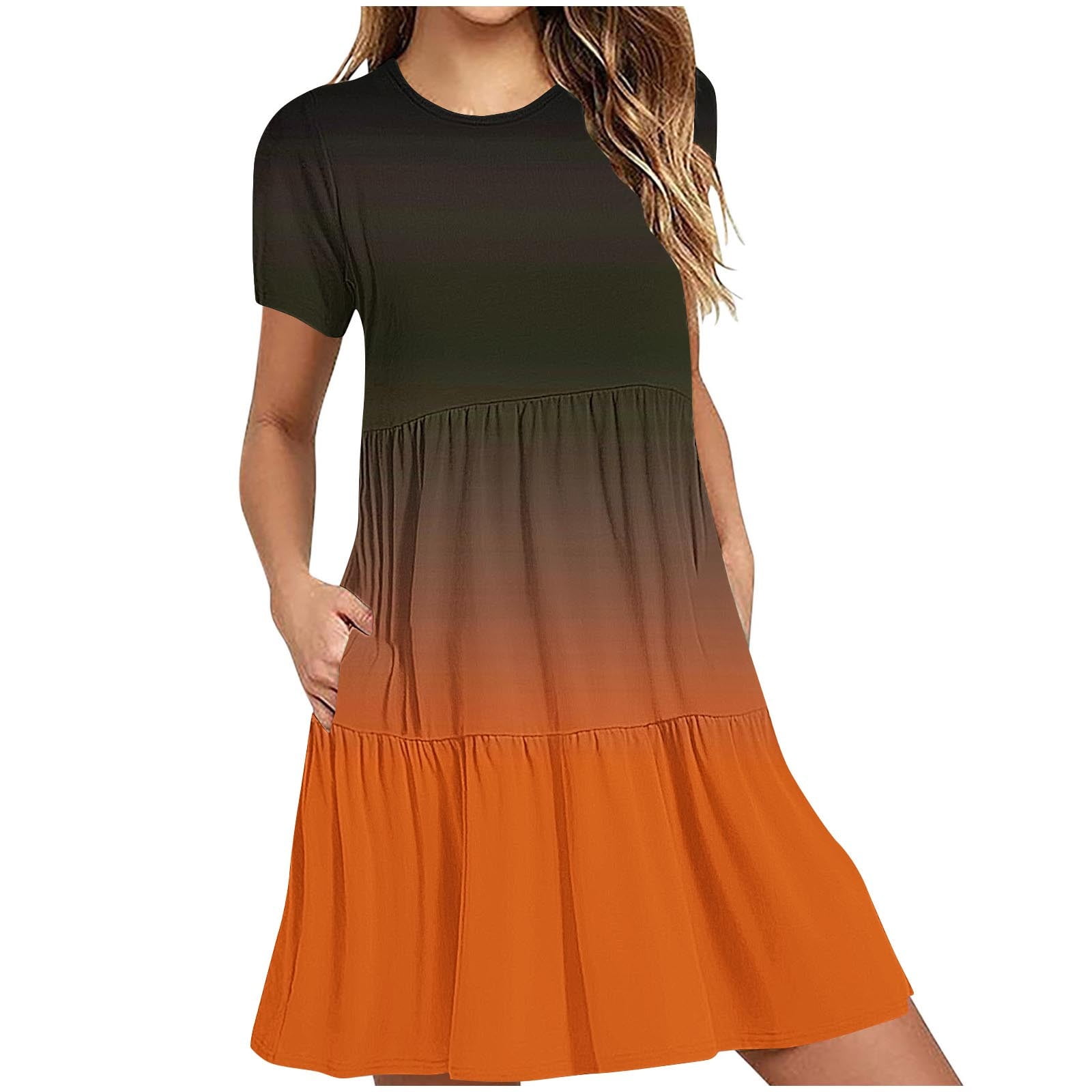 Sundresses for Women 2025 Crew Neck Short Sleeve Sun-Dress A-Line Midi ...