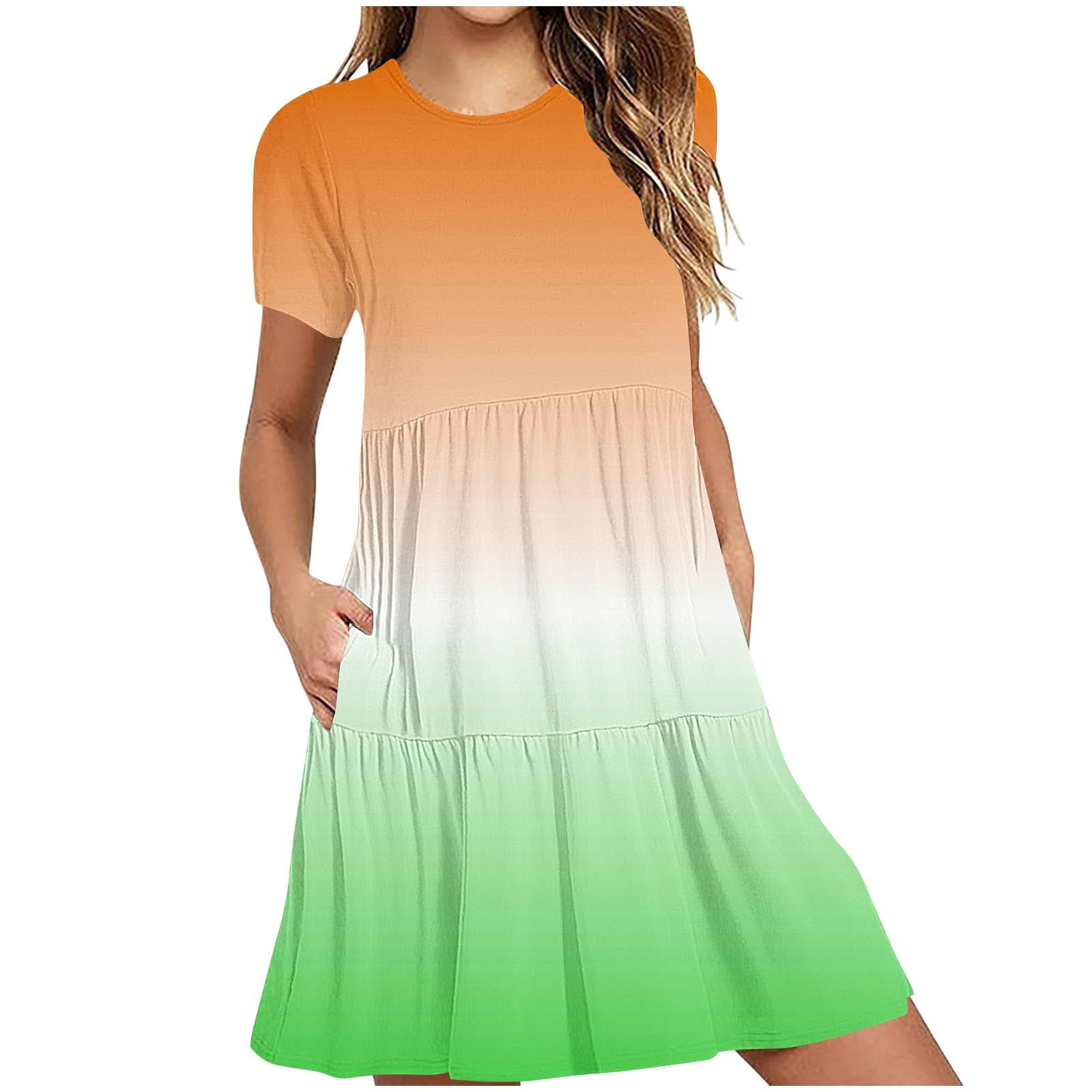 Sundresses for Women 2025 Crew Neck Short Sleeve Sun-Dress A-Line Midi ...