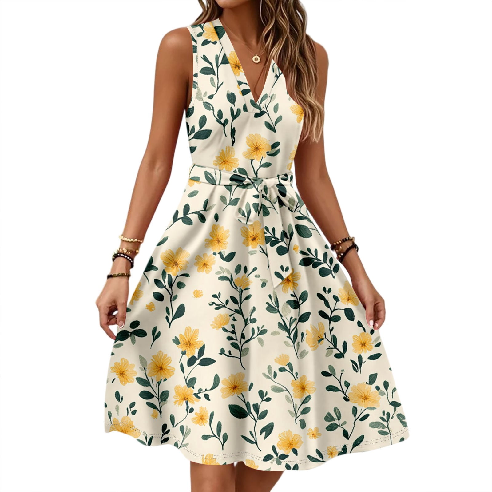 Sundresses For Women 2025, Floral Casual V Neck Sleeveless Tunic Tank ...