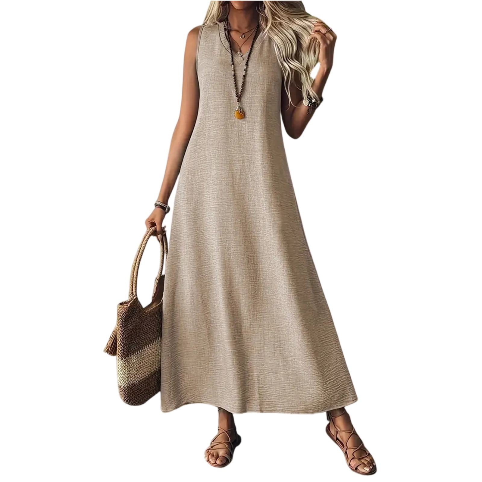 Sundresses For Women 2025, Linen Tank Casual V Neck Sleeveless Maxi ...