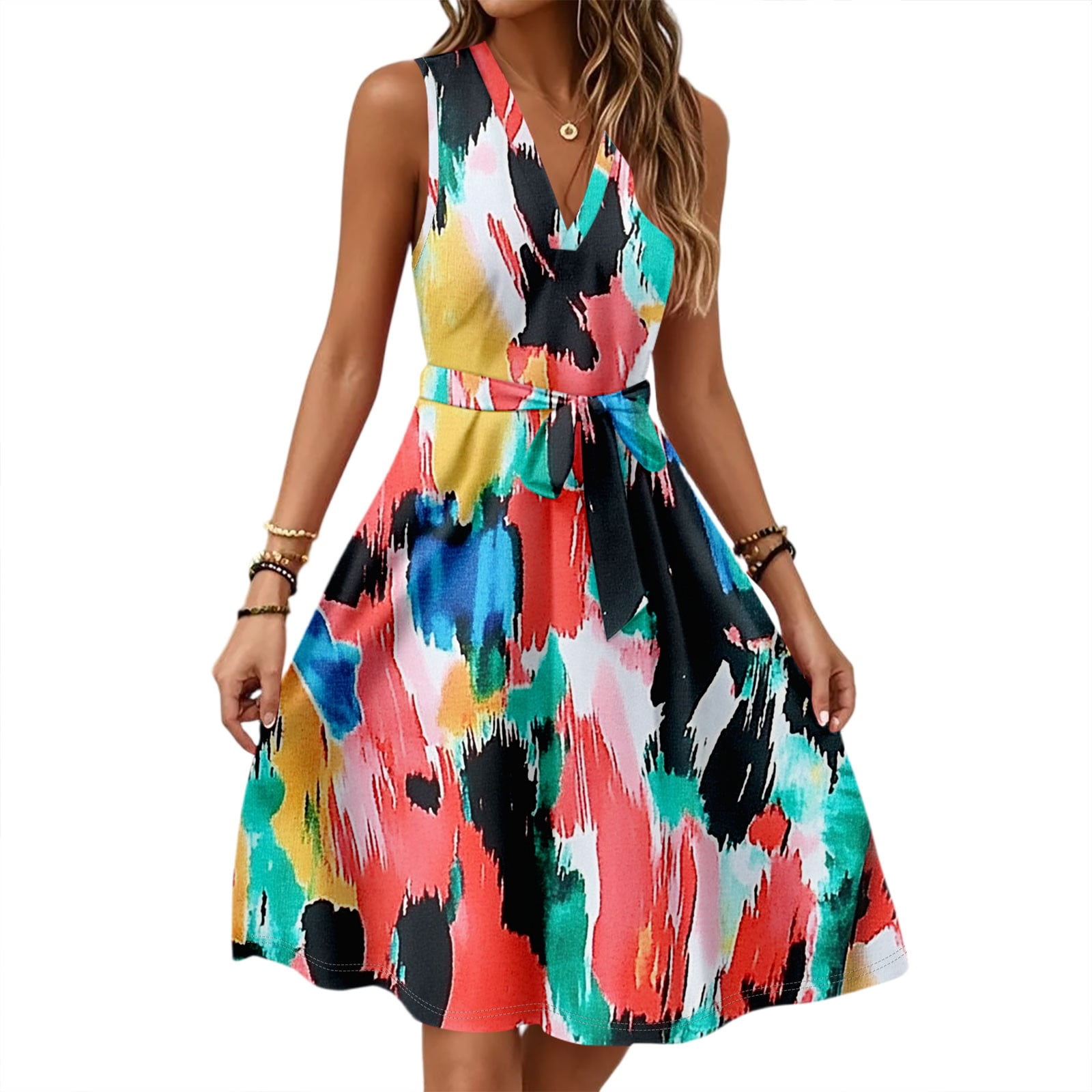 Sundresses For Women 2025, Smocked Floral Casual V Neck Sleeveless ...