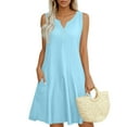 Sundresses For Women 2025, Tank Dresses V Neck Button Sleeveless Loose Fit Sundress With Pockets ...