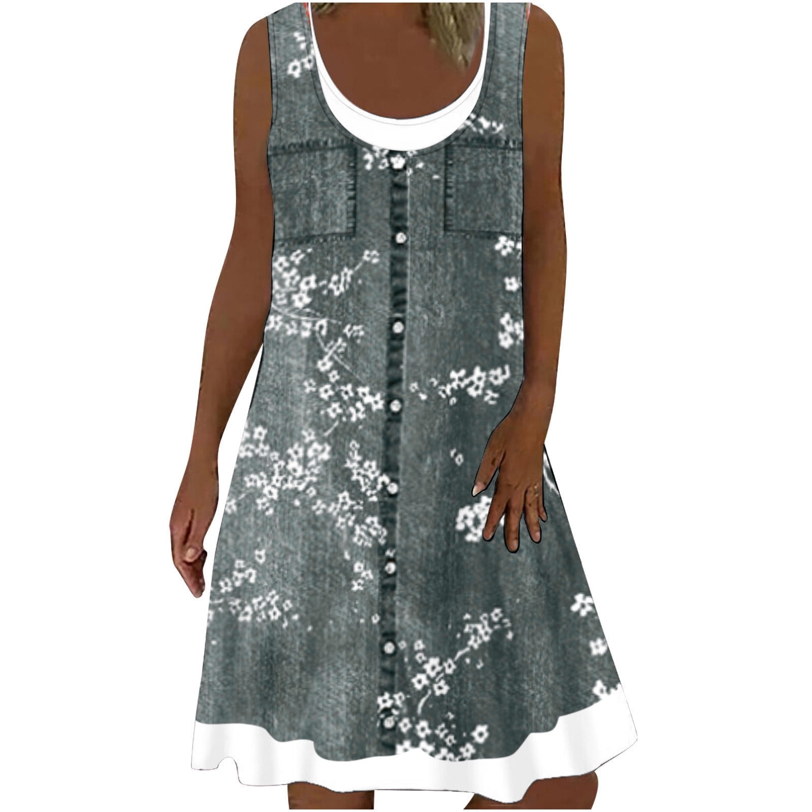 Sundresses for Women Women 2025 Casual Crewneck Sun Dress Sleeveless ...