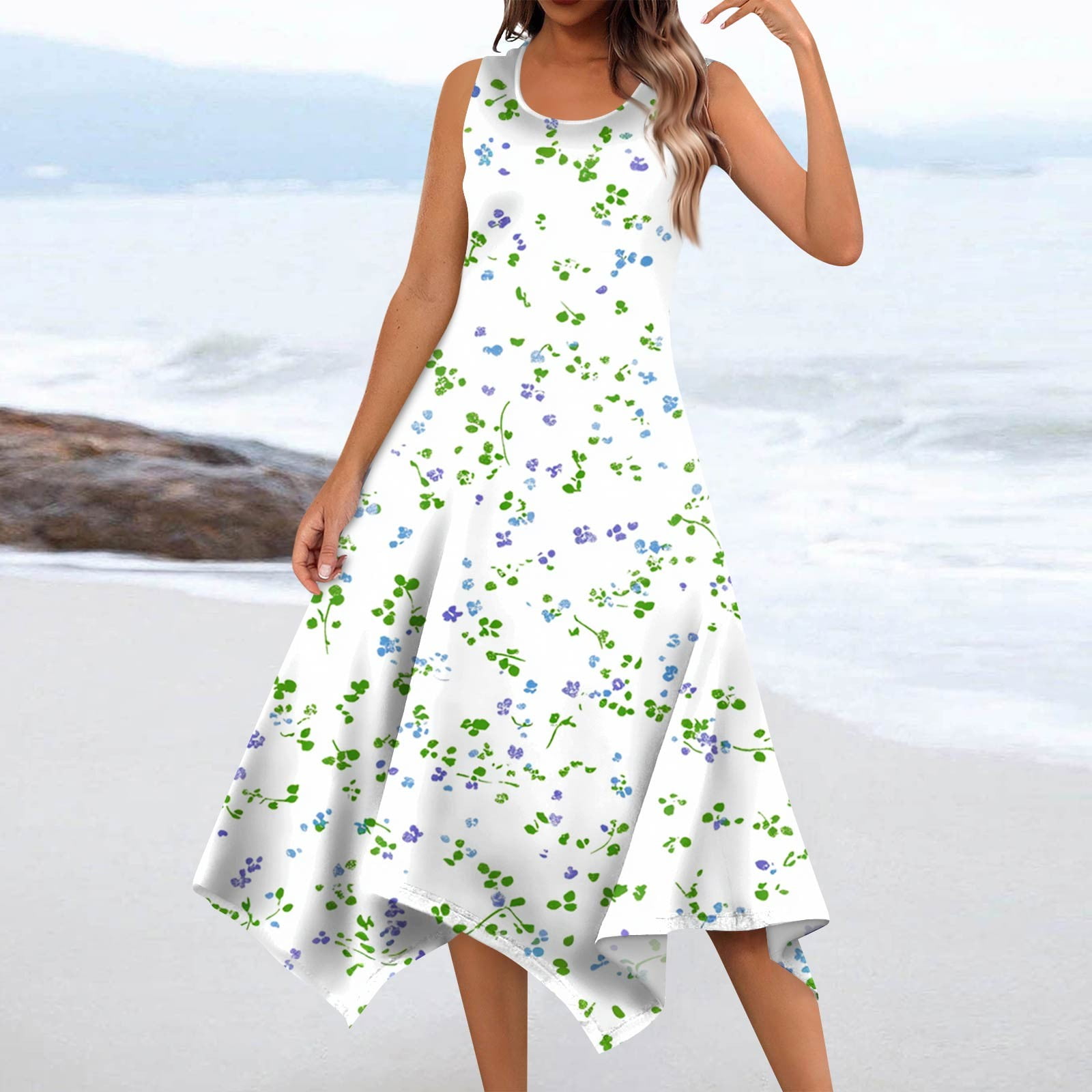 Sundresses for Women Boho Floral Beach Cover Up Midi Dresses Summer ...
