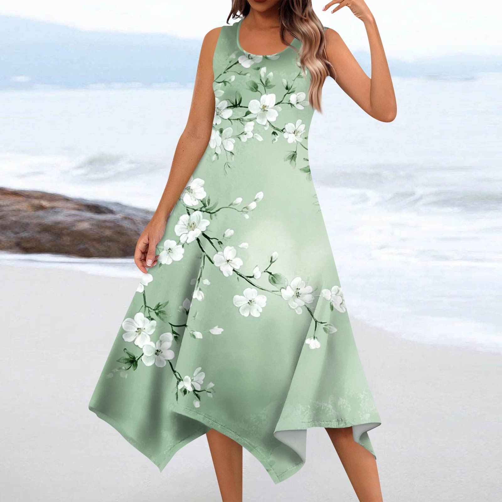Sundresses for Women Boho Floral Beach Cover Up Midi Dresses Summer ...