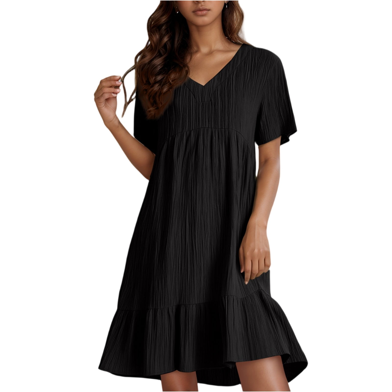Sundresses for Women Elegant Knee Length Ruffle Tiered Layered V Neck ...