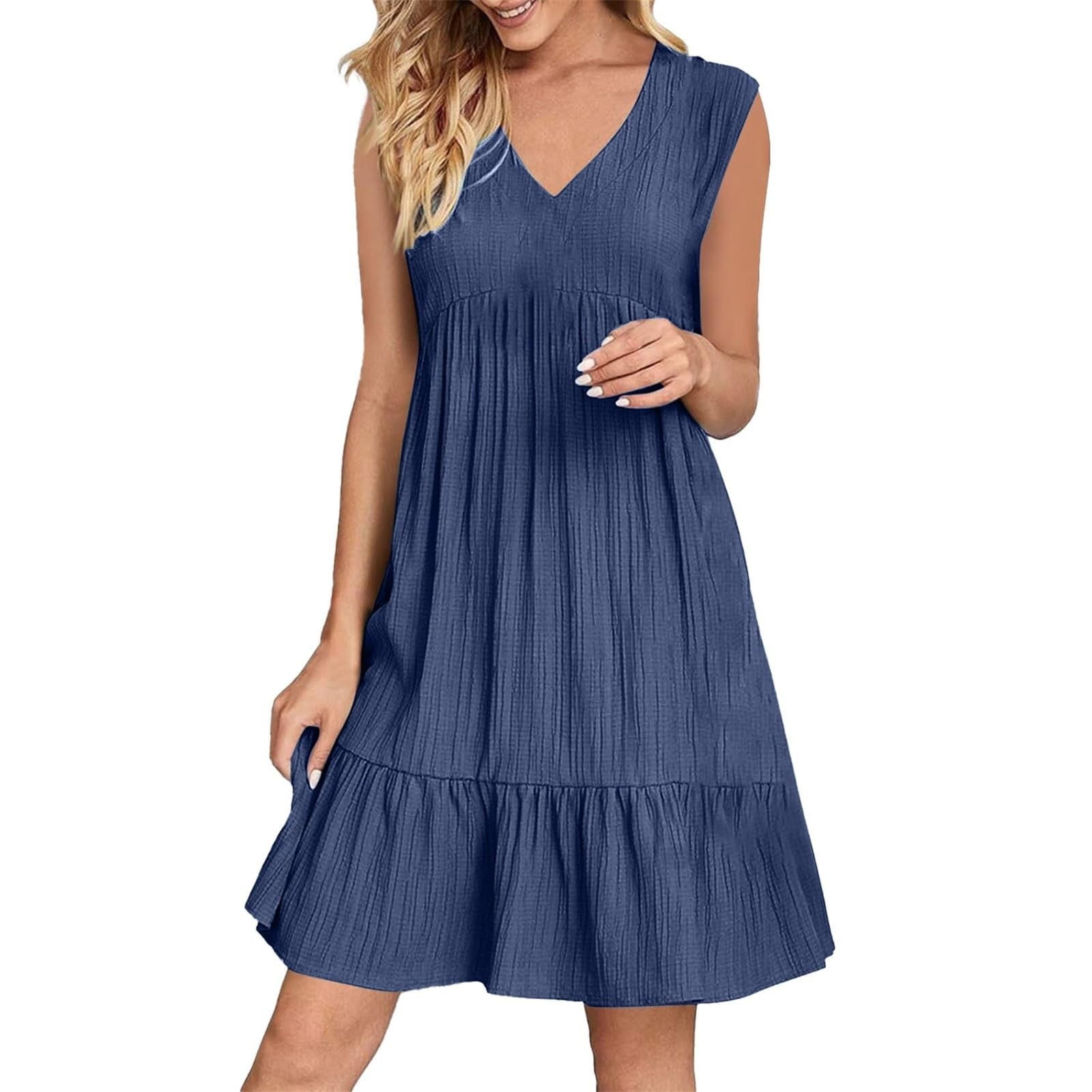 Sundresses for Women Over 50 Knee Length Sleeveless Ruffle Tiered ...