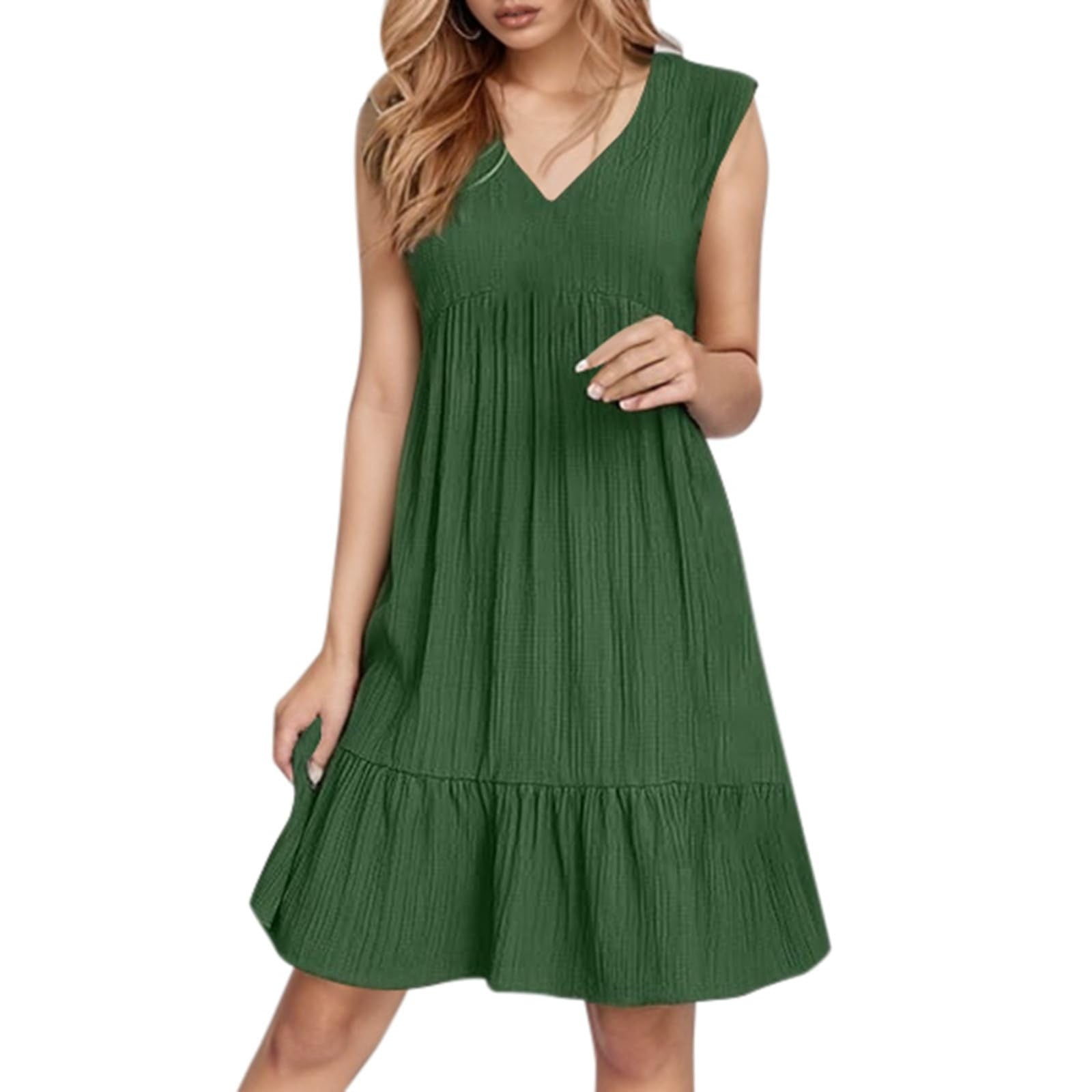 Sundresses for Women Over 50 Ruffle Tiered Layered Cotton Linen V Neck ...