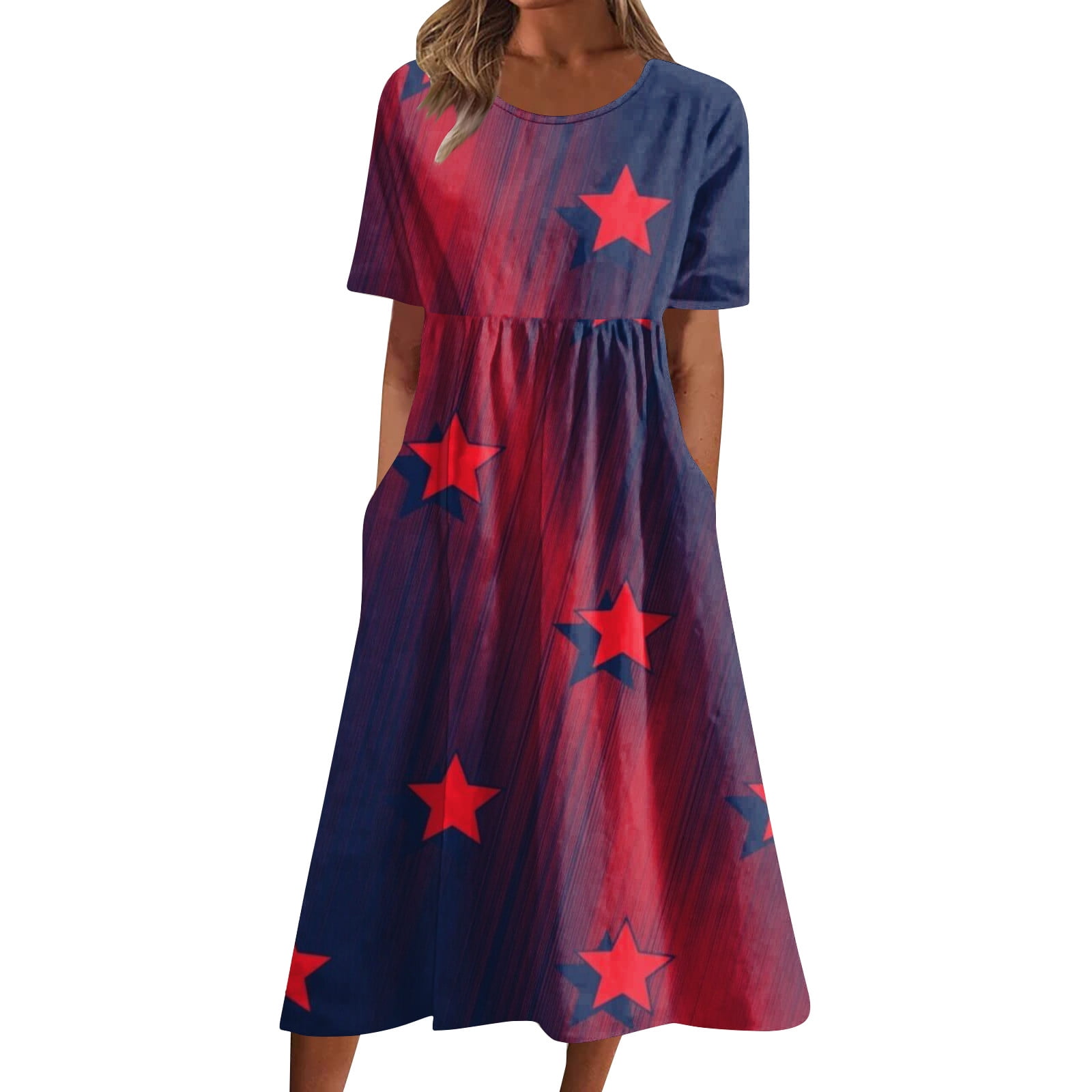 Sundresses for Women Round Neck Short Sleeve Tiered Patriotic Dress ...