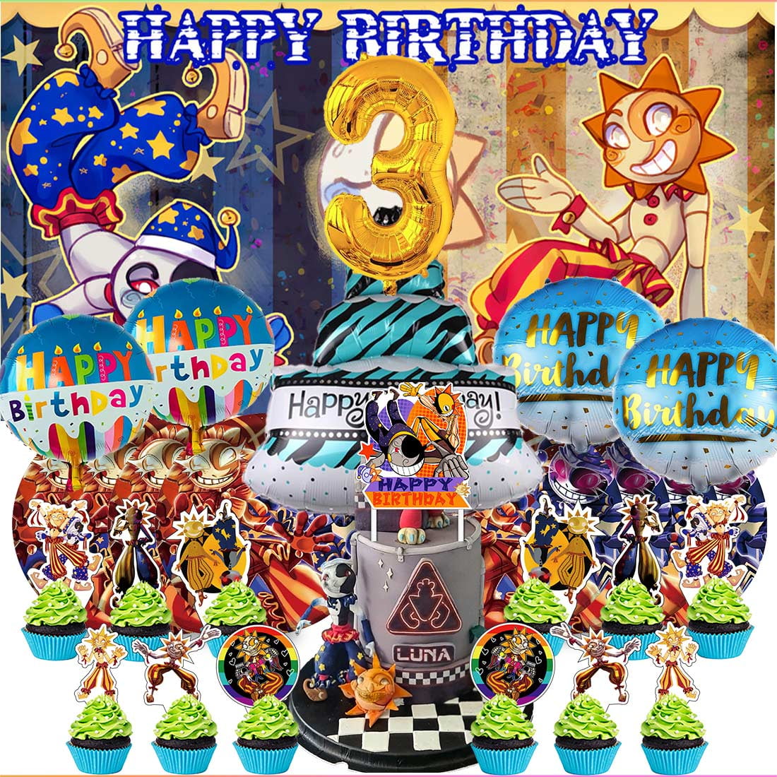 Sundrop and Moondrop Boss Fight 3rd Tableware Balloons Cake Toppers ...
