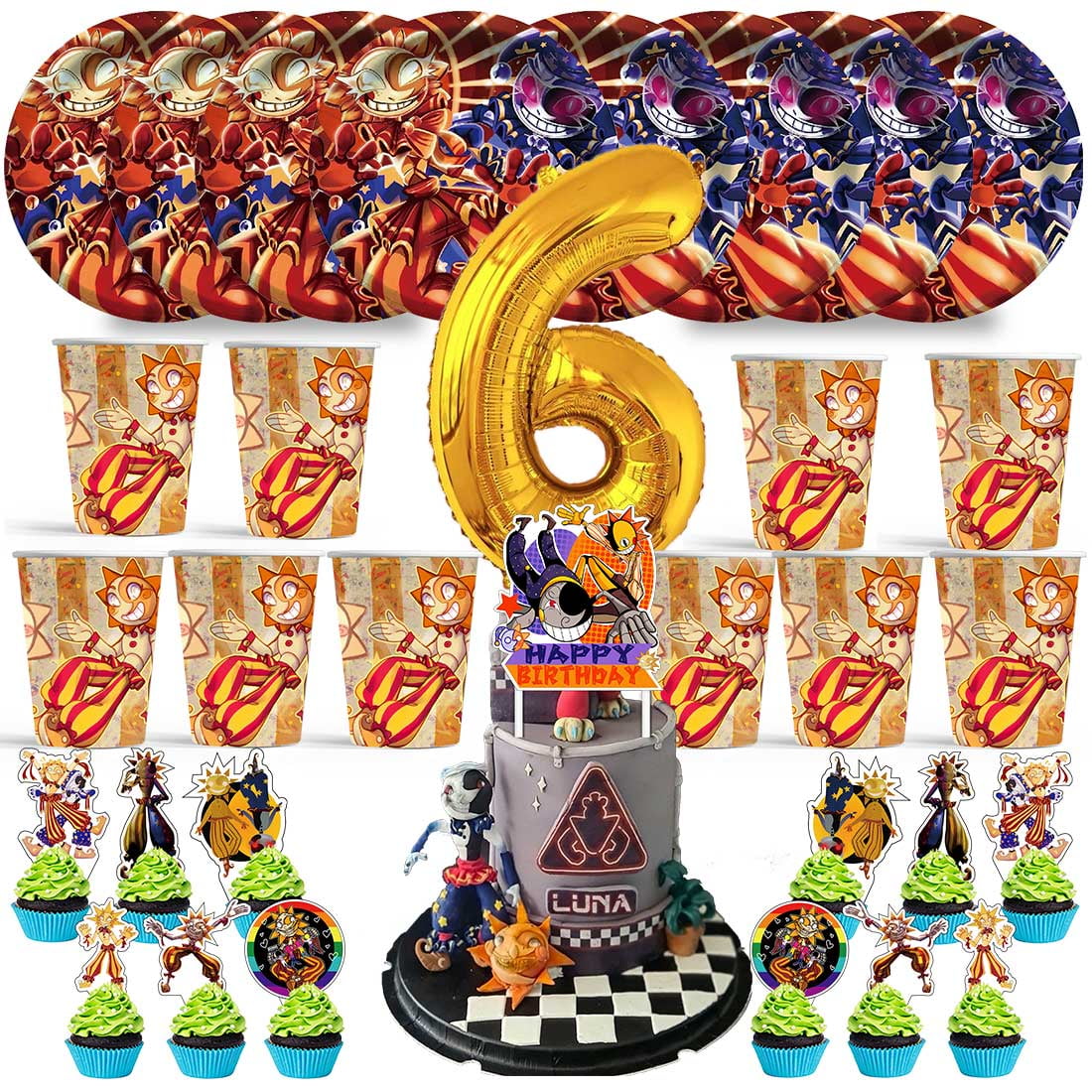 Sundrop and Moondrop Boss Fight Birthday 6th Cups Party Supplies Plates ...