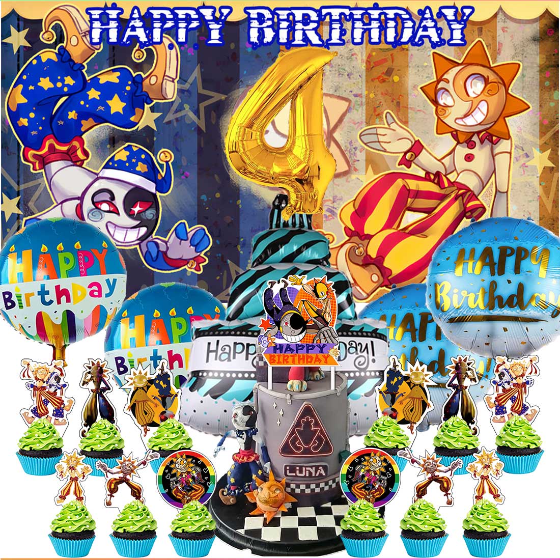 Sundrop and Moondrop Boss Fight Party Supplies Decor 4th Kit Balloons ...