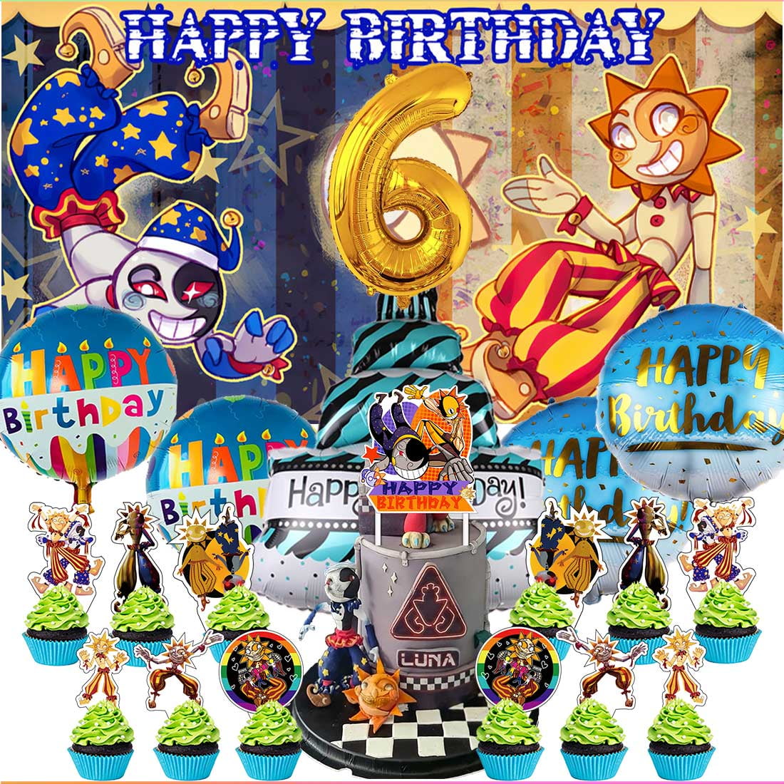 Sundrop and Moondrop Boss Fight Party Supplies Decor 6th Kit Balloons ...