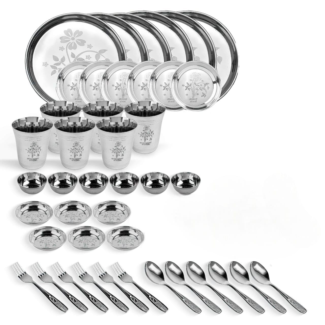 Suneast Steel Stainless Steel Dinner Set Family Kitchen Bartan Set ...