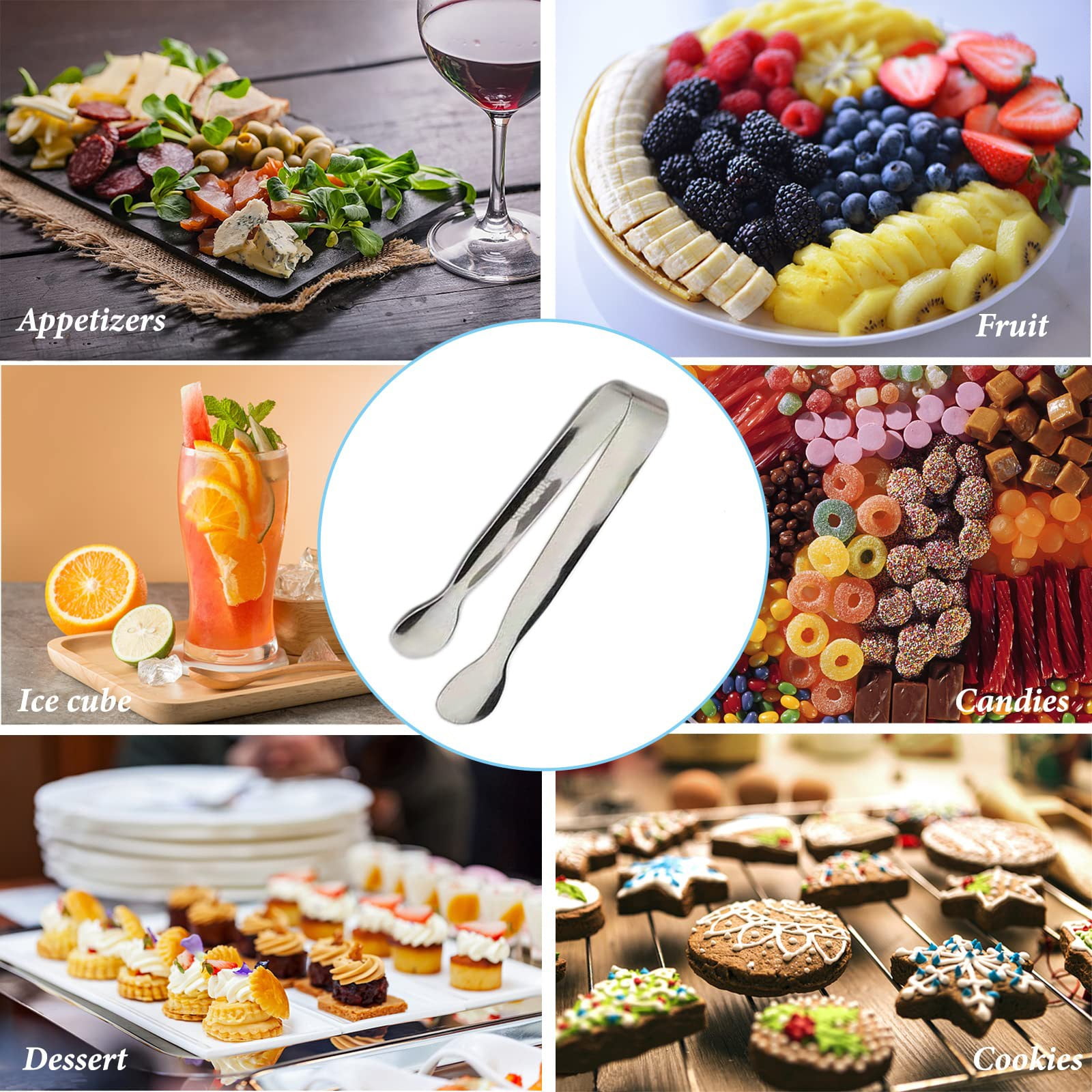Sunenlyst Stainless Steel Mini Serving Tongs Set for Elegant Snack ...