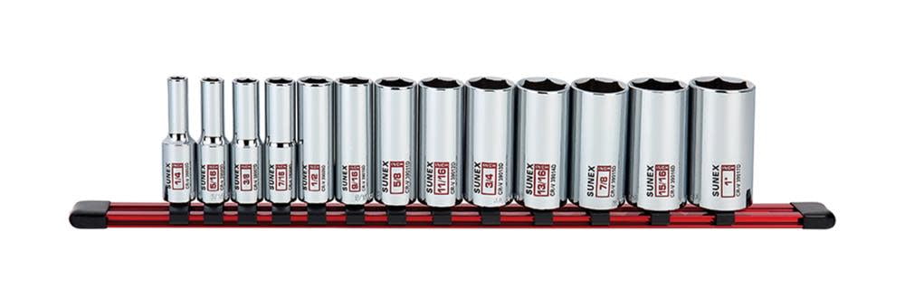Sunex 3/8 In. Dr 6 Pt Deep Sae Socket Rail 13 Pc Set - Walmart.com