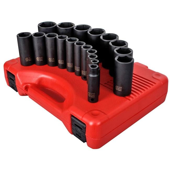 Sunex Tool 19 Piece .50 in. Drive SAE Deep Impact Socket Set - Black ...