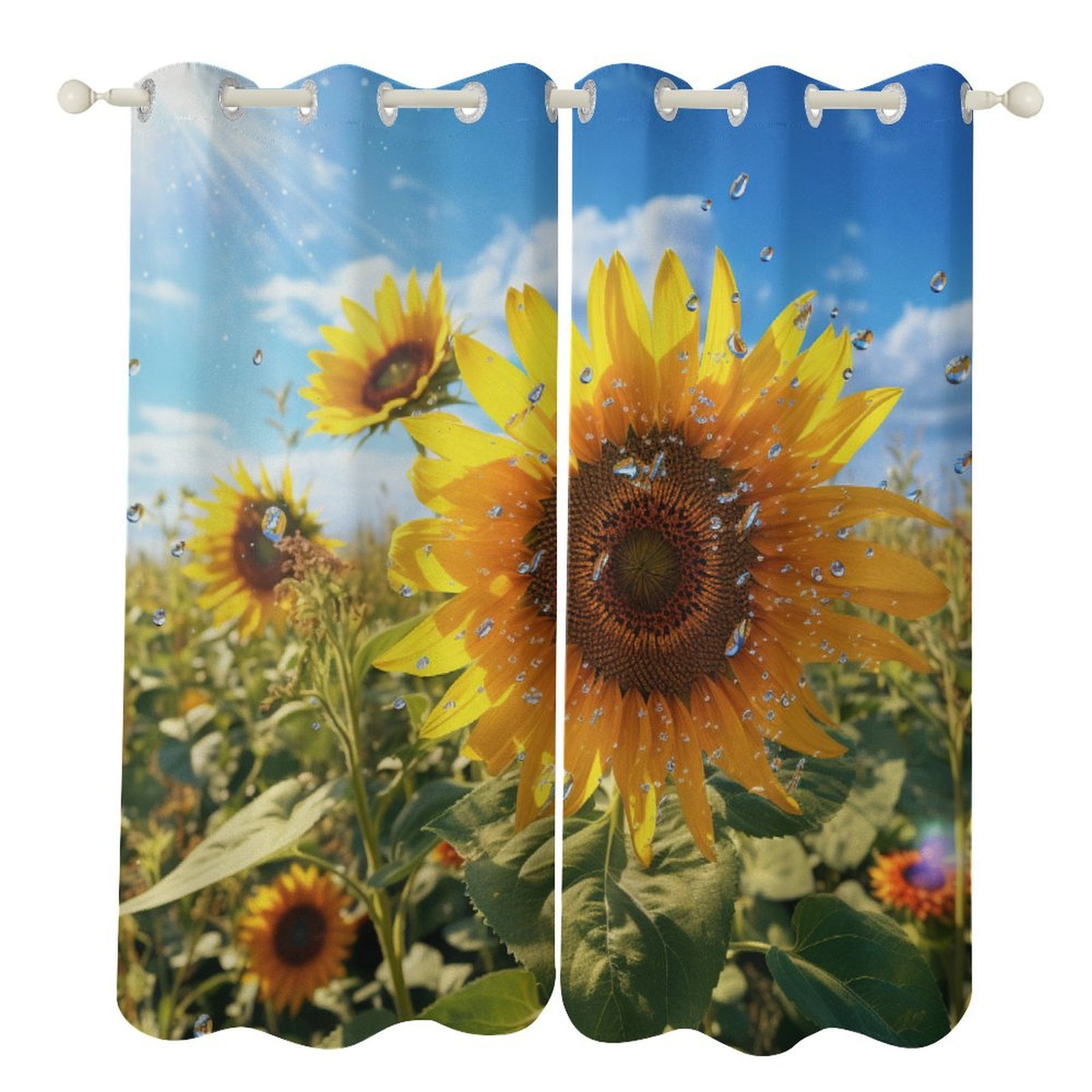 Sunflower 2 Panel Curtain Set, Watercolor Painting Window Treatment ...