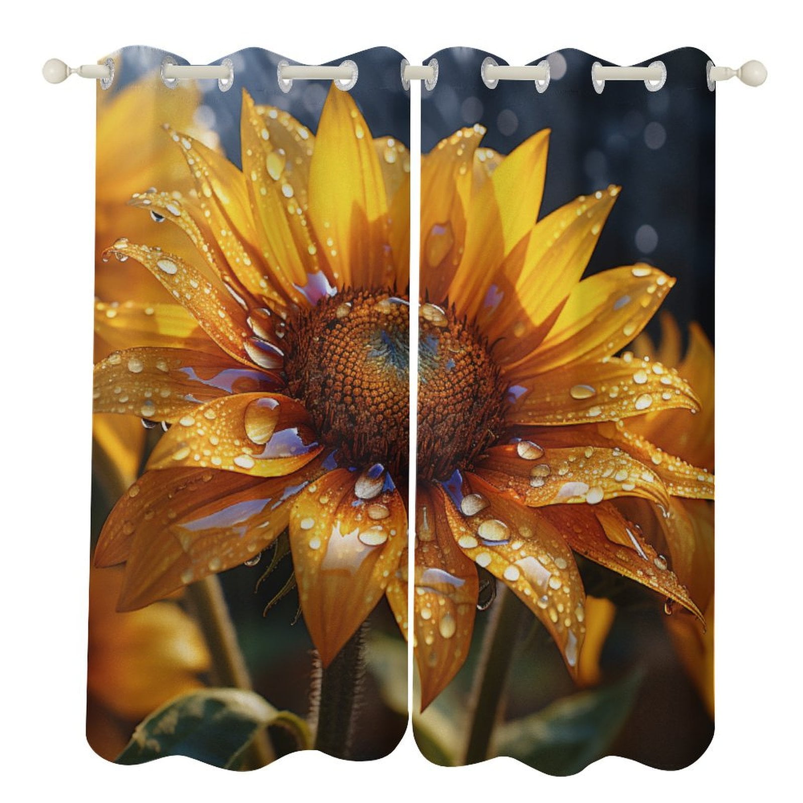 Sunflower 2 Panel Curtain Set, Watercolor Painting Window Treatment ...