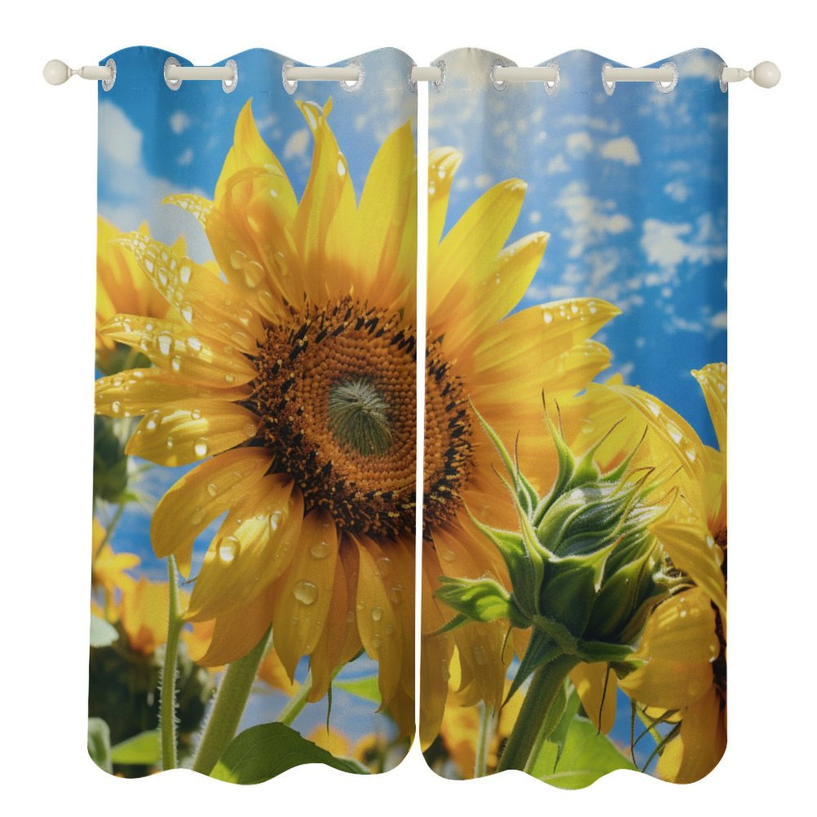 Sunflower 2 Panel Curtain Set, Watercolor Painting Window Treatment ...