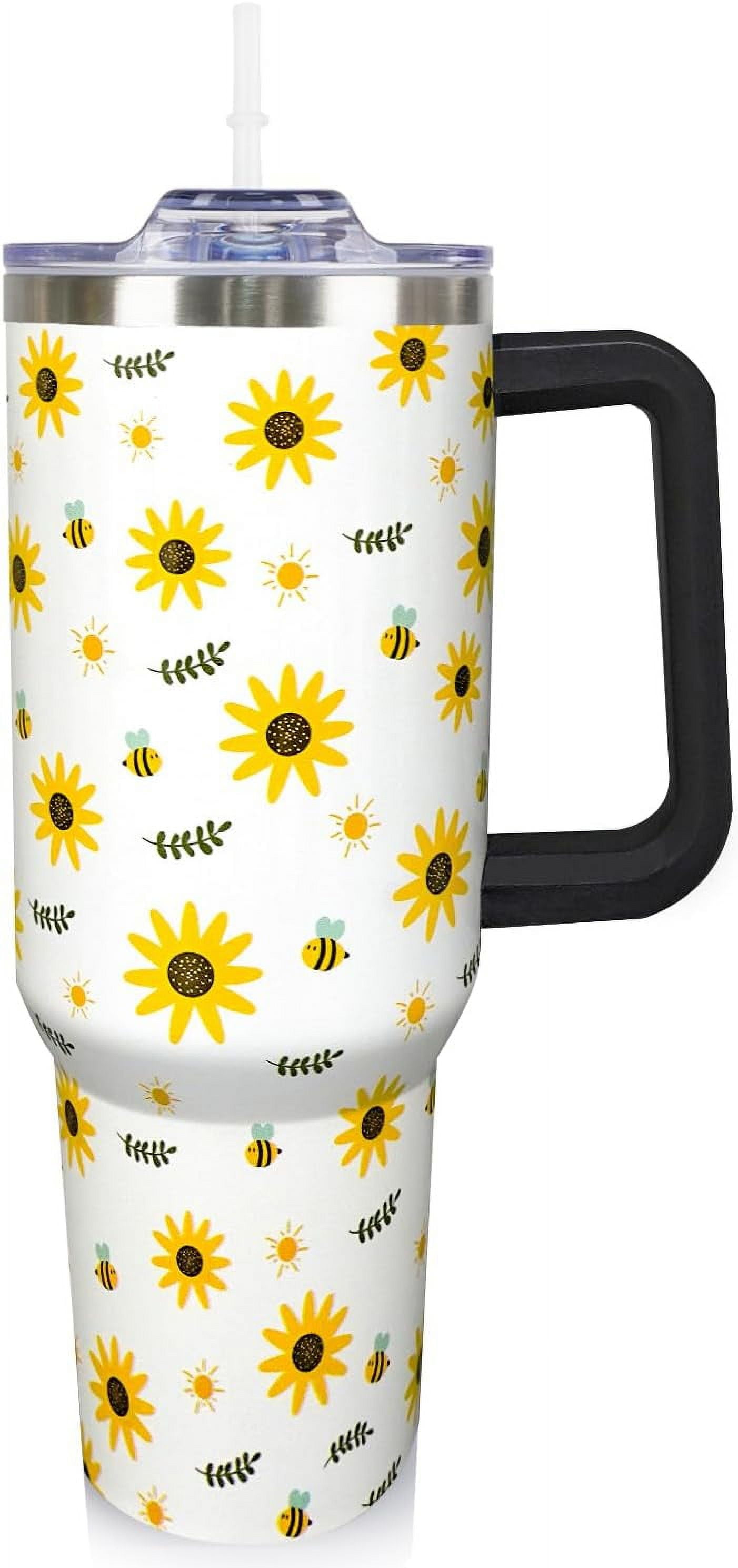 Sunflower 40 Oz Tumbler with Handle and Straw Sunflower Cup Tumbler ...