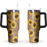 Sunflower 40 oz Tumbler with Handle and Straw Lid- 100% Leak Proof ...