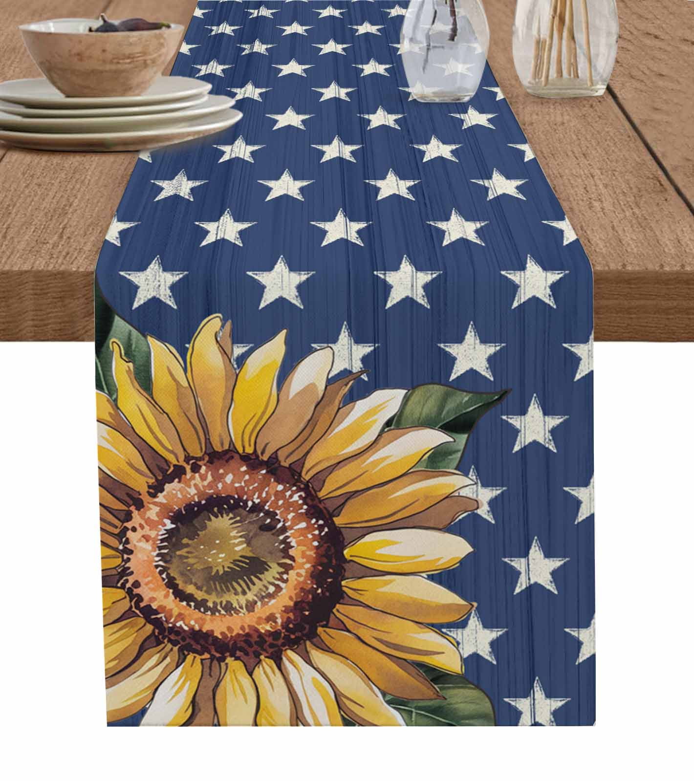 Sunflower 4th of July Table Runner 72 Inches, Blue Star Independence ...