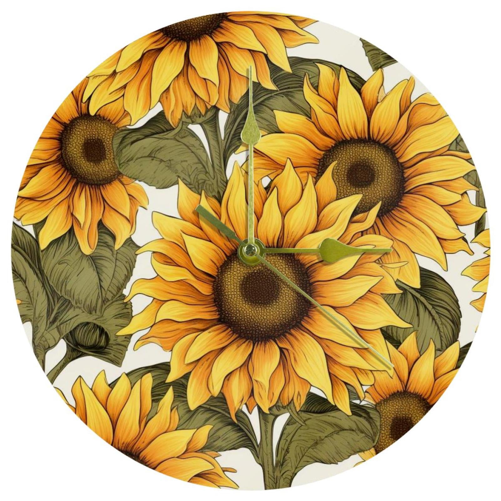Sunflower 9.8 Inch Round Acrylic Wall Clock - Silent Non Ticking ...