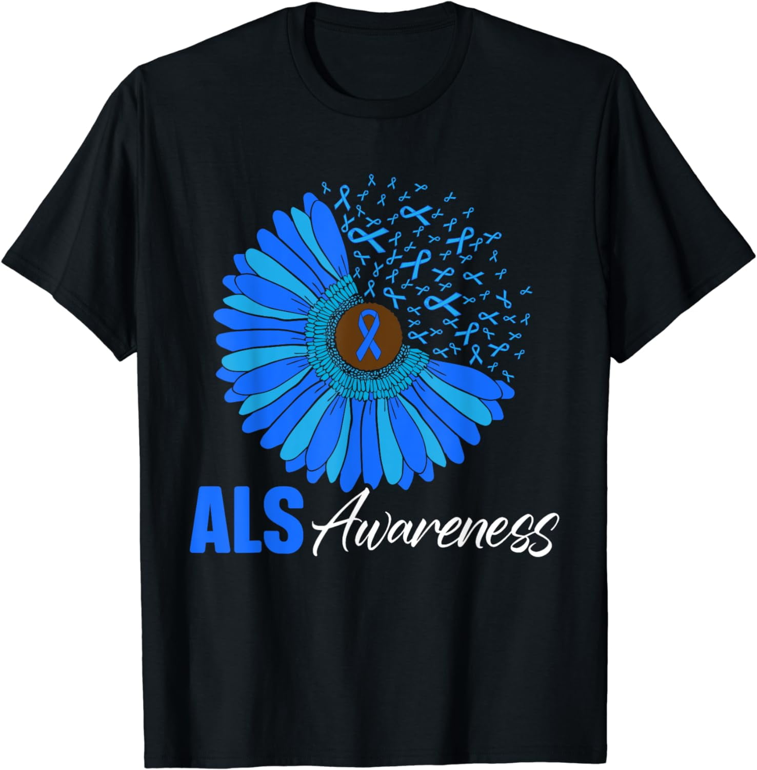 Sunflower ALS Awareness Ribbon Supporter Warrior Floral T-Shirt ...