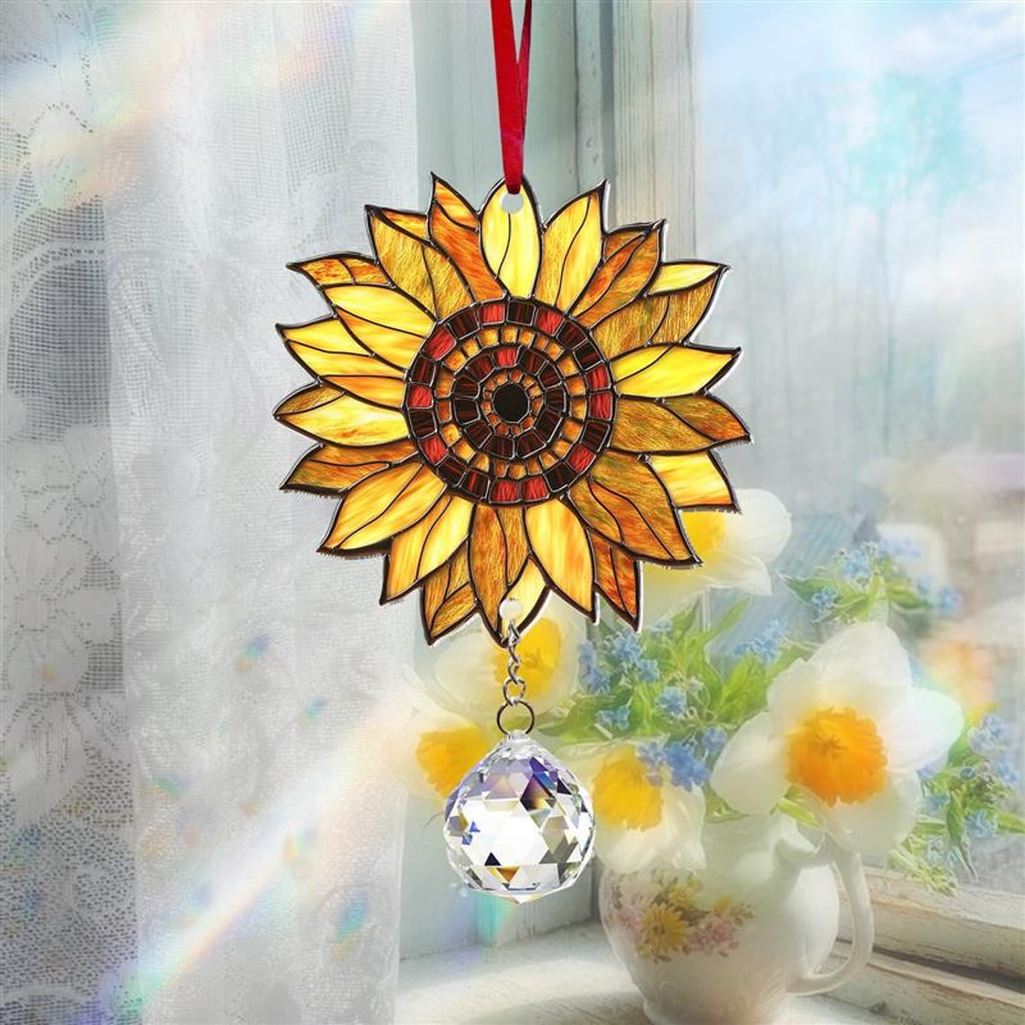 Sunflower Acrylic Suncatcher Hanging-Sunflower Crystal Suncatcher ...