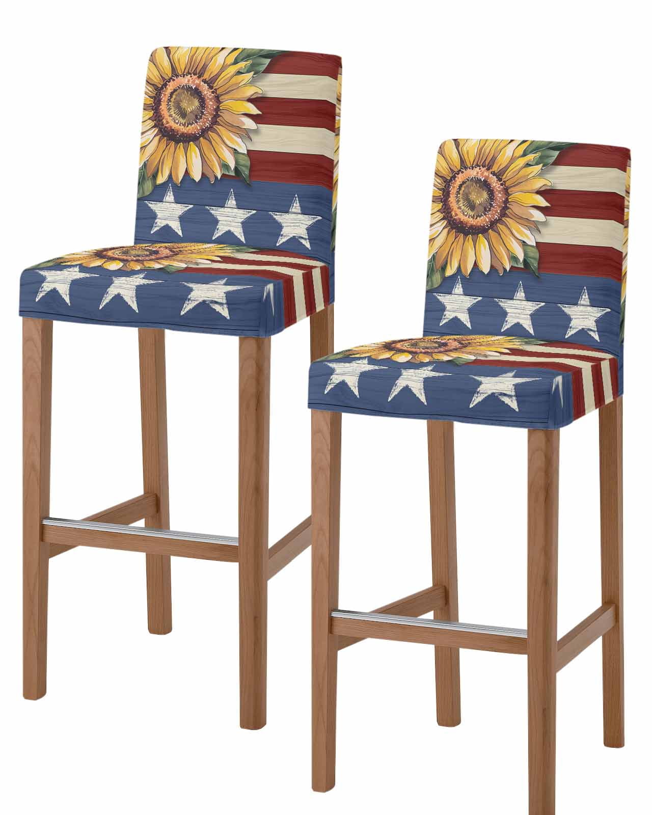 Sunflower America Flag Bar Stool Covers Set of 2, Farmhouse Retro US ...