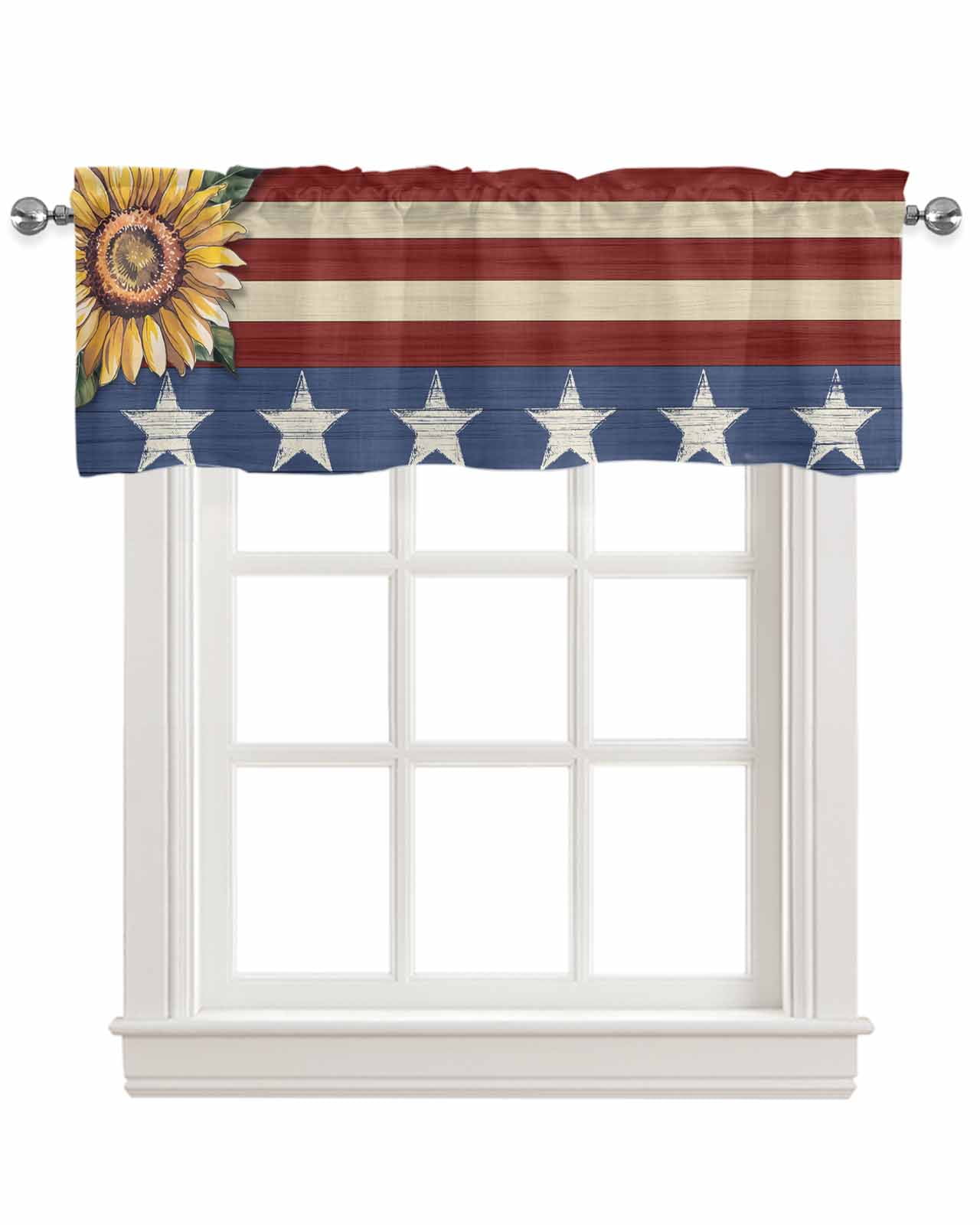 Sunflower America Flag Kitchen Valances for Windows Farmhouse Linen ...