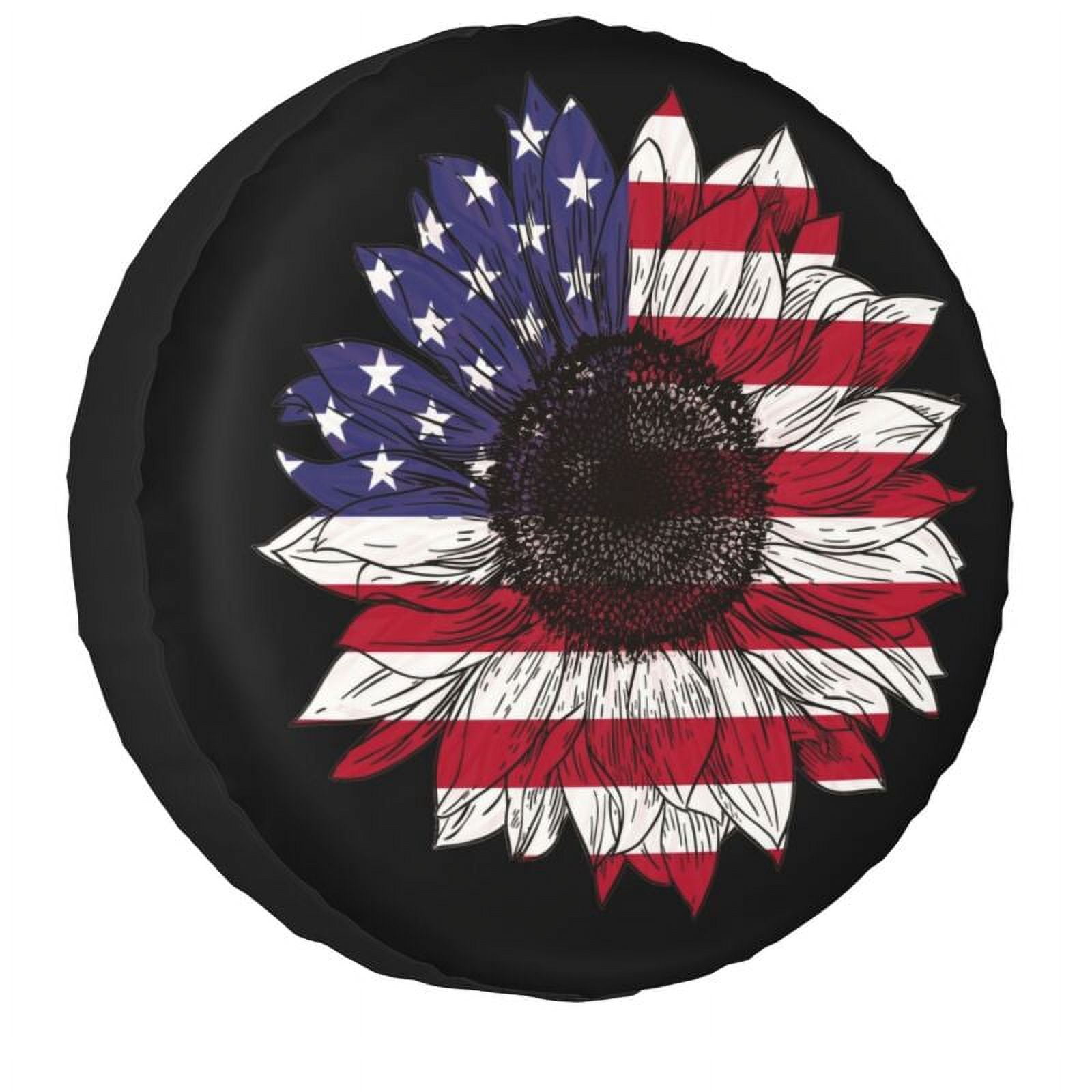 Sunflower American Flag Spare Tire Cover for RAV4 Prado RV SUV Trailer ...