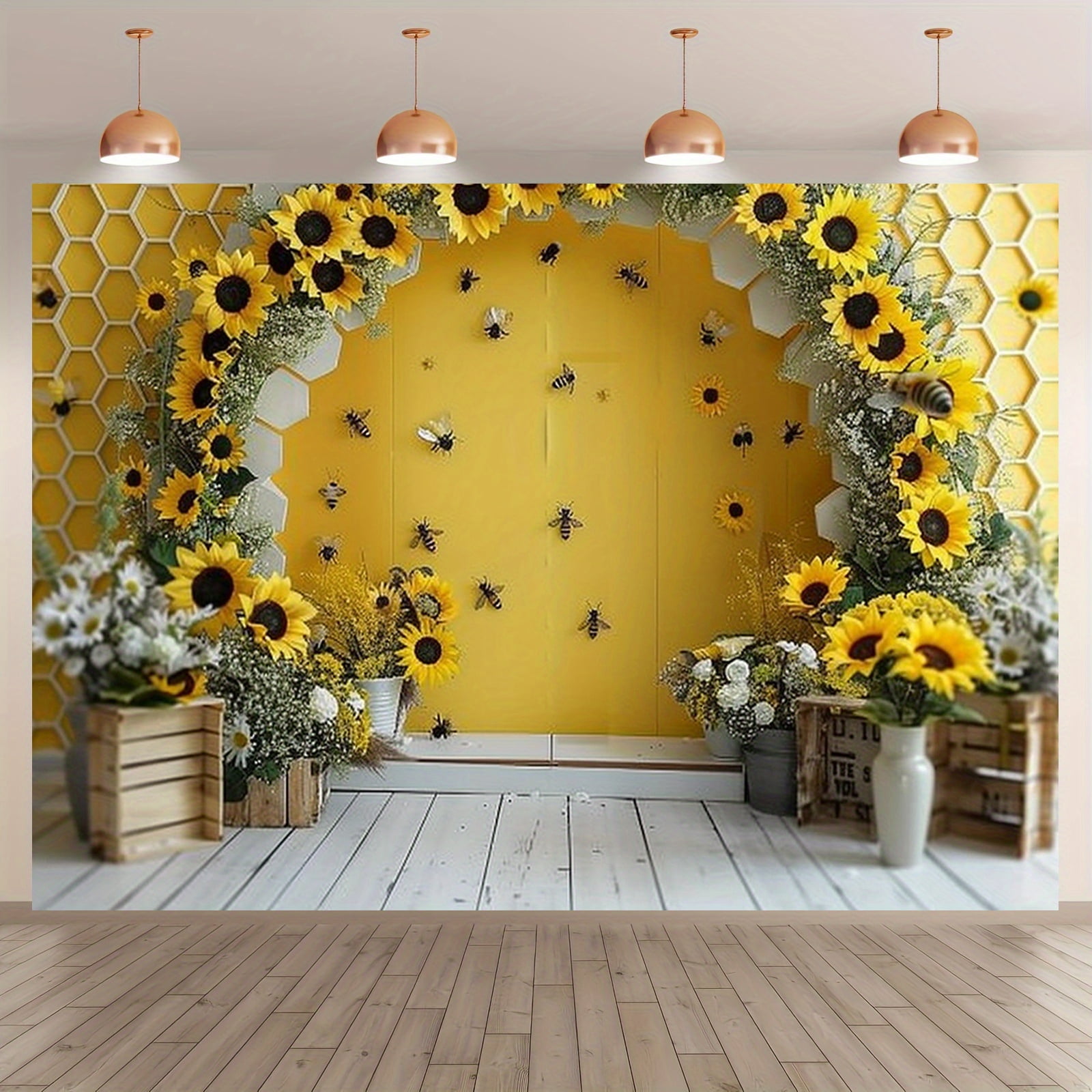 Sunflower Arch Wedding Backdrop Yellow Honeycomb Birthday Background ...
