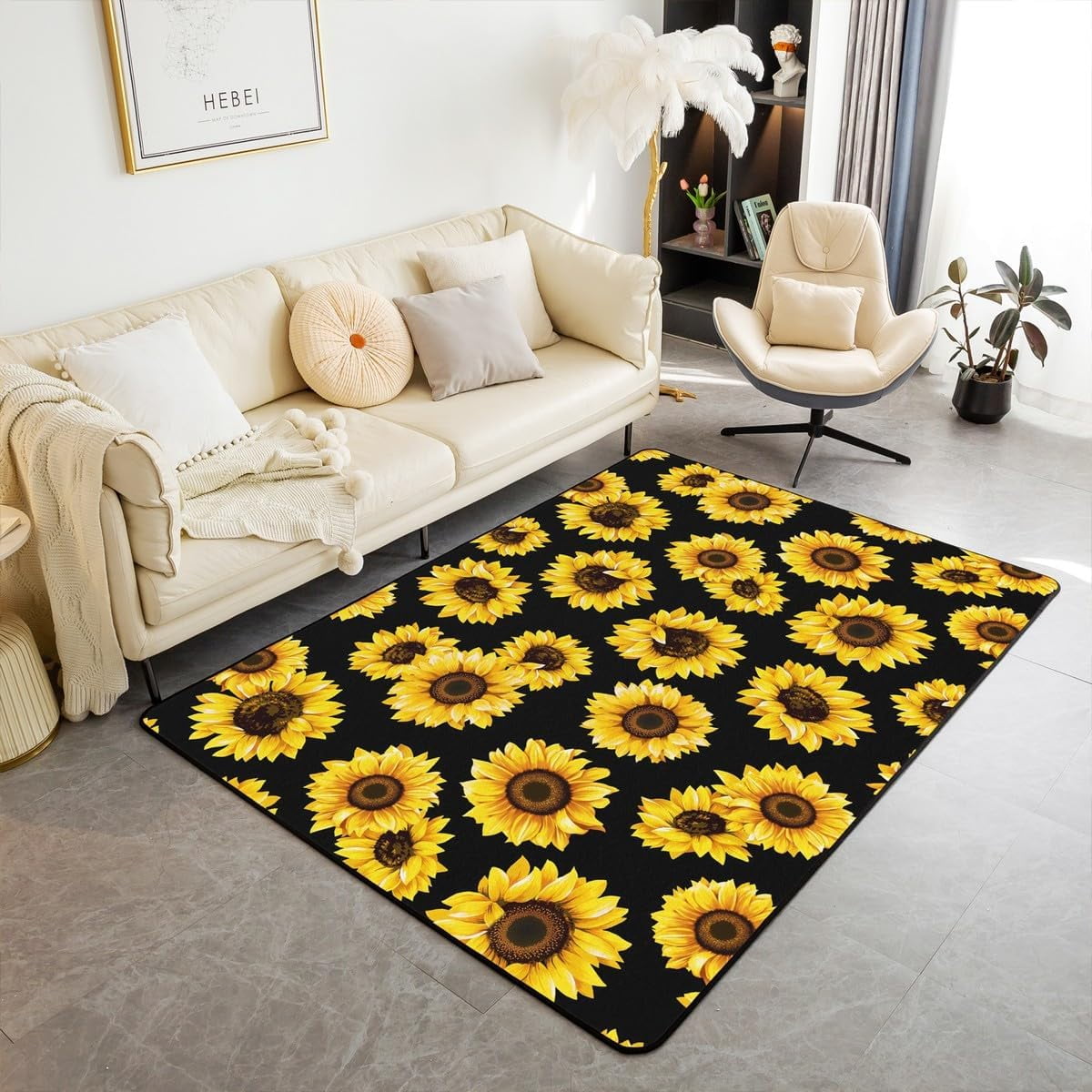 Sunflower Area Rug ,Country Style Rustic Farm Plants Decor Non Shedding ...