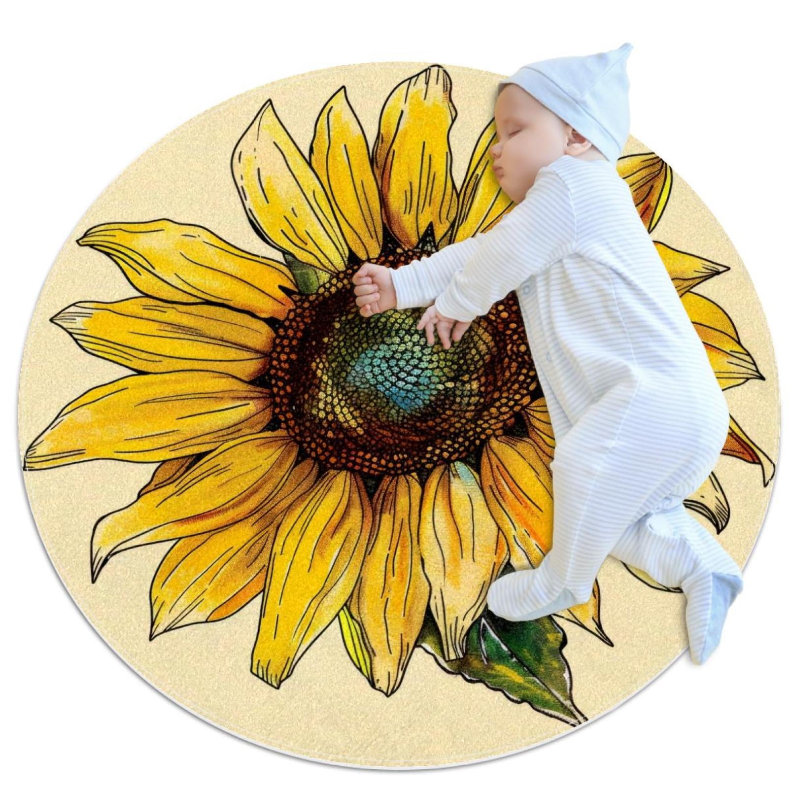 Sunflower Art Pattern Non-Slip Area Rug Small Round Floor Mat Washable ...