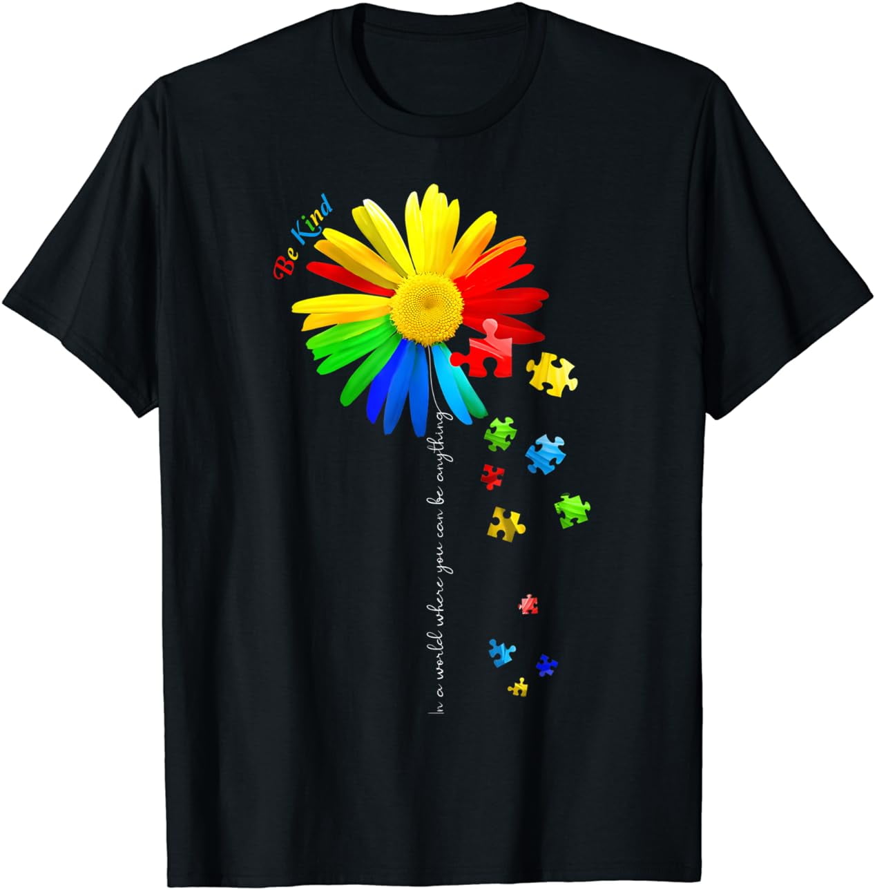 Sunflower Autism Awareness Be Kind Puzzle Mom Support s T-Shirt ...