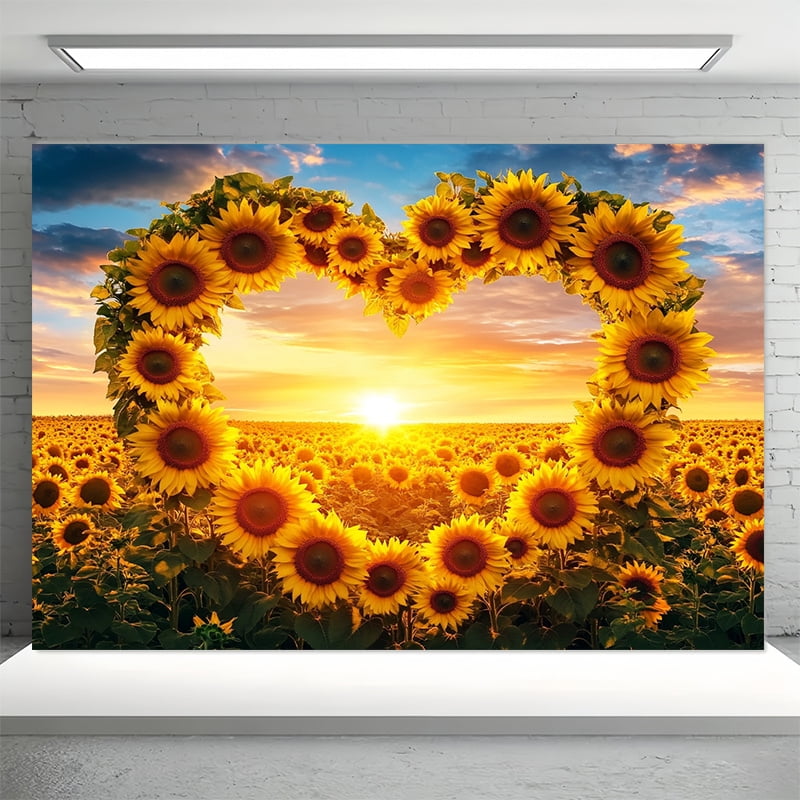 Sunflower Backdrop Sunflower Heart Photography Banner Sunflowers Theme ...