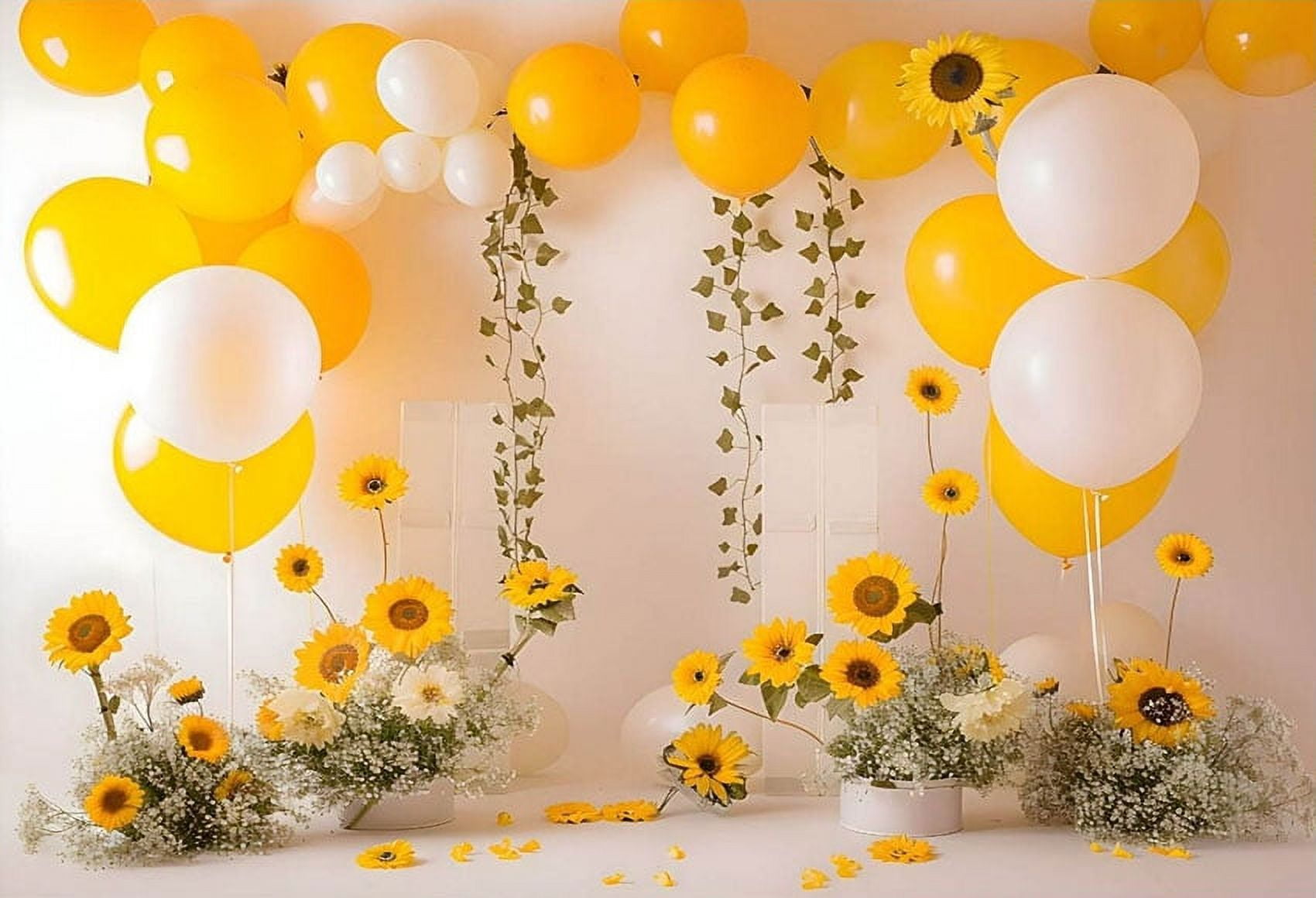 Sunflower Balloon Arch Floral Kid Birthday Party Cake Smash Portrait r ...