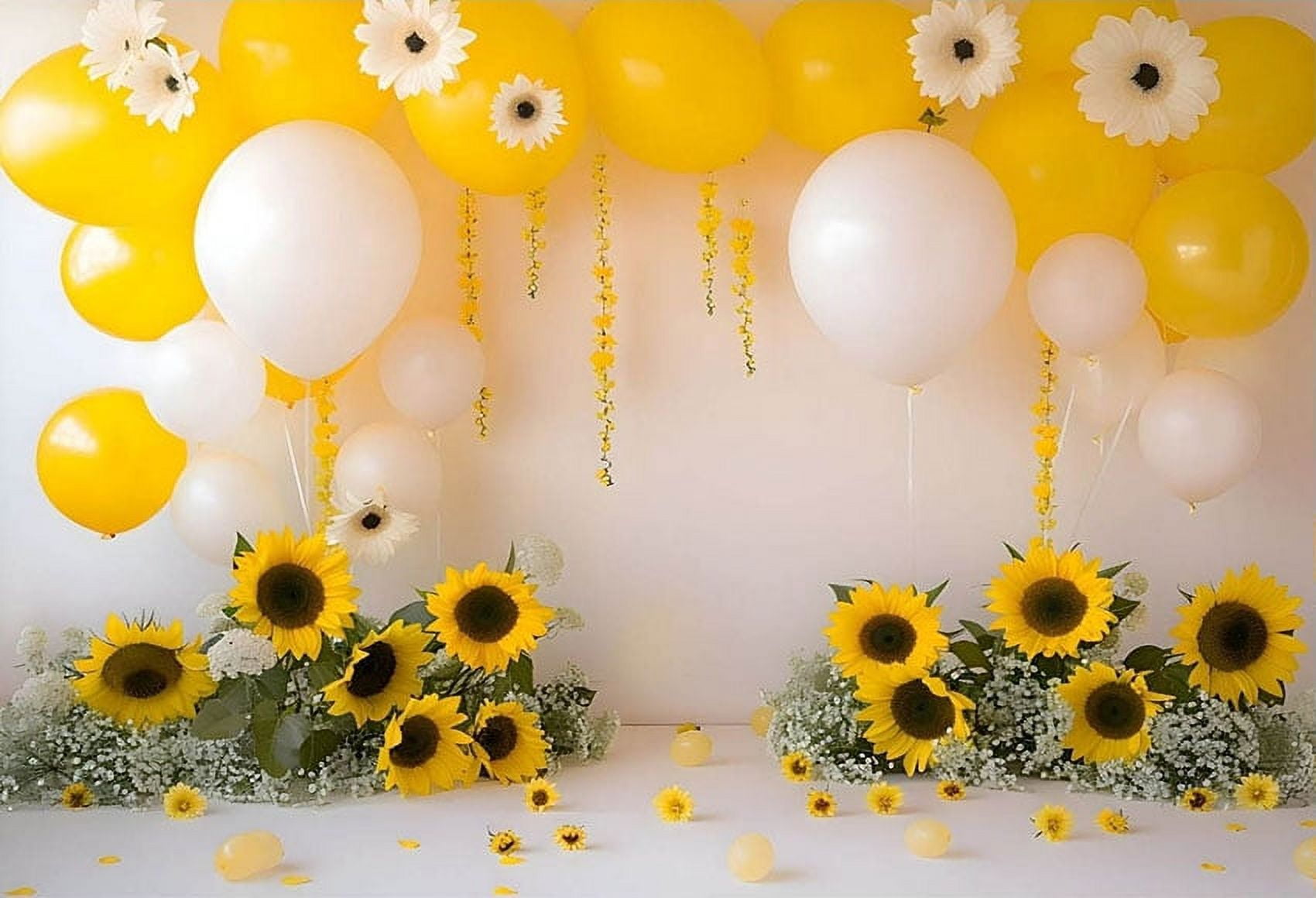 Sunflower Balloon Arch Floral Kid Birthday Party Cake Smash Portrait r ...