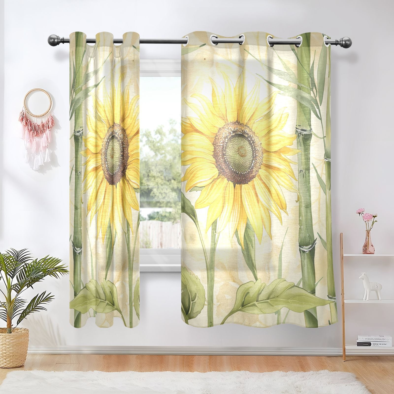 Sunflower Bamboo Blackout Curtains Thermal Insulation 63 inch Grommet ...