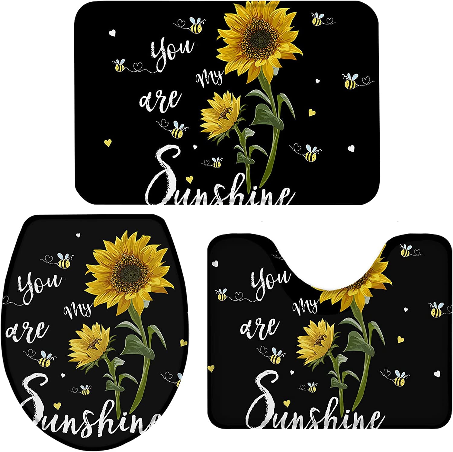 Sunflower Bathroom Rug Set 3 Piece Toilet Seat Cover and Rug Set Your ...