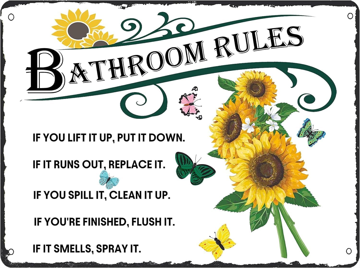 Sunflower Bathroom Rules Metal Sign Bathroom Wall Decor Funny Bathroom ...
