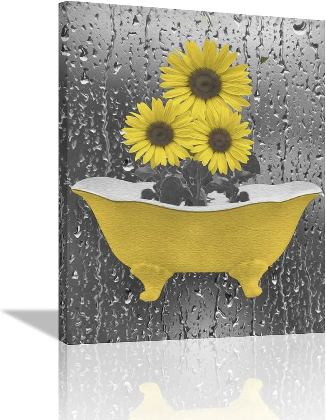 Sunflower Bathroom Wall Art Yellow Gray Bathroom Framed Canvas Wall Art ...