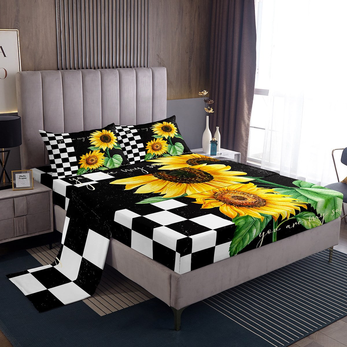 Sunflower Bed Sheets Set Bohemian Flowers Queen Sheet Set for Boys Kids ...