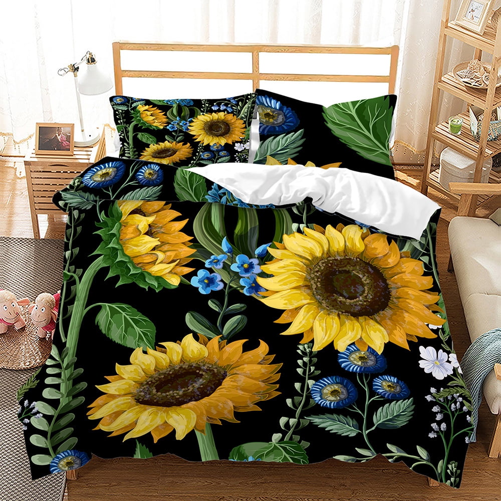 Sunflower Bedding Set Queen Size, Duvet Cover with 2 Pillowcases,Floral ...