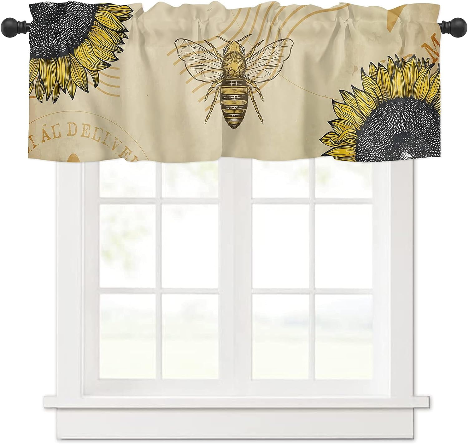Sunflower Bee Curtain Valance Window Treatment Vintage Sunflower Bee ...