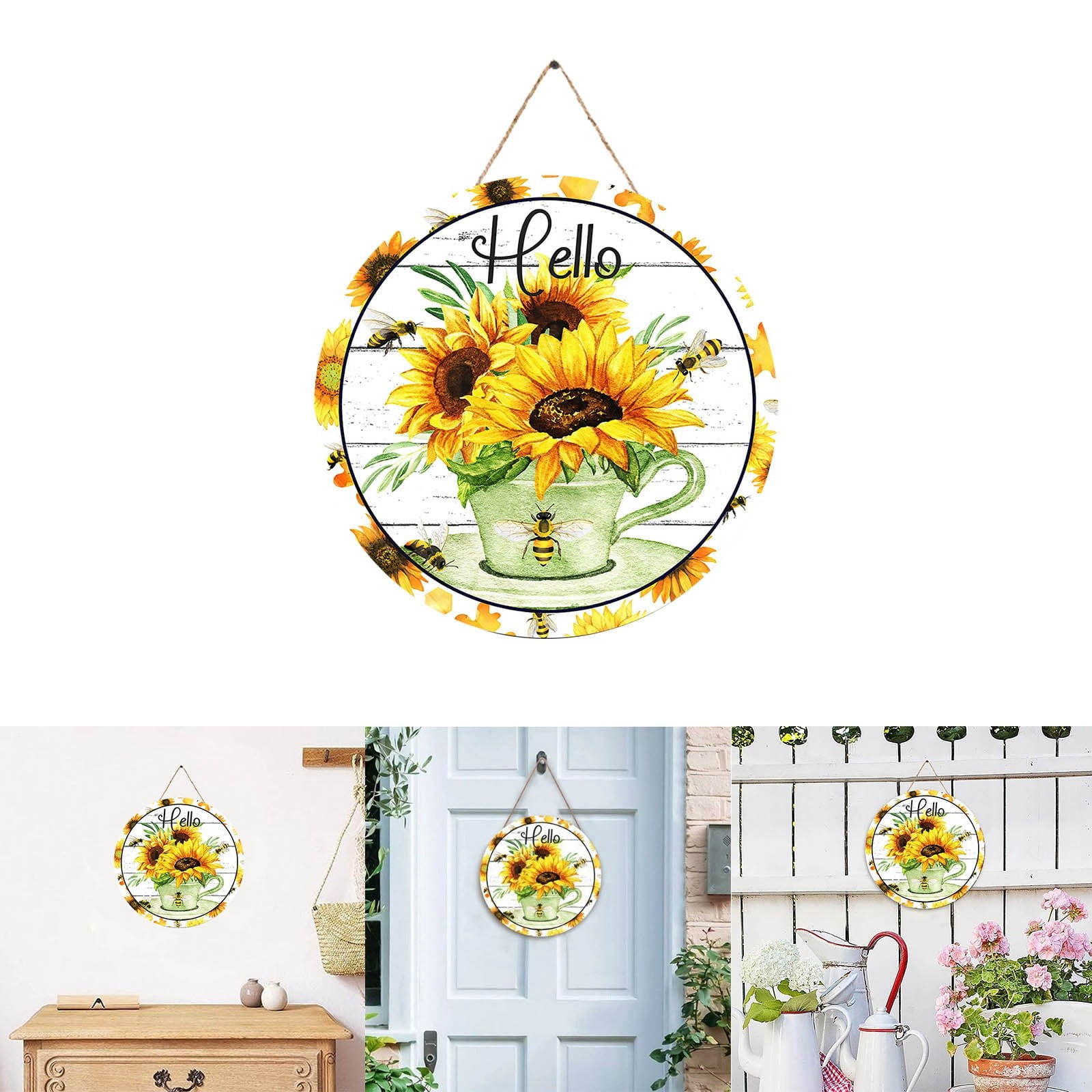 Sunflower Bee Door Sign Summer Fall Welcome Wood Flower Sign Front Door ...