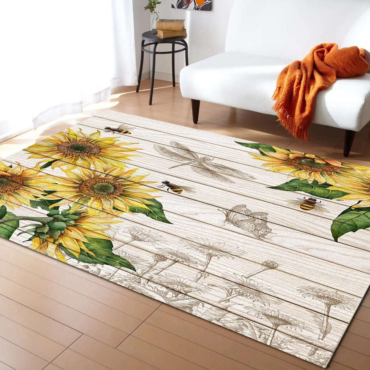 Sunflower Bee Dragonfly Butterfly Carpet Area Rug Kids Room Living Room ...