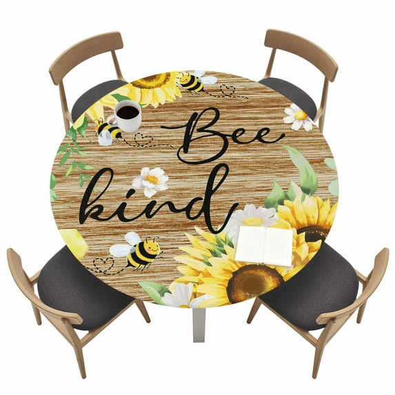 Sunflower Bee Kind Round Fitted Tablecloth with Elastic Edge Vintage ...
